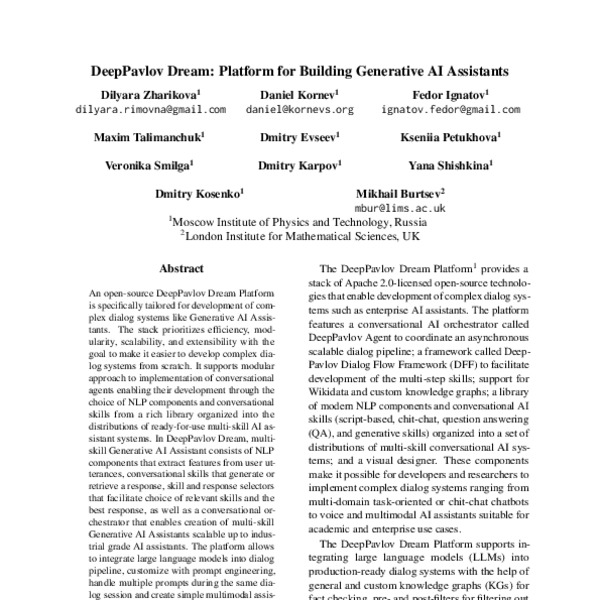 DeepPavlov Dream: Platform for Building Generative AI Assistants - ACL Anthology