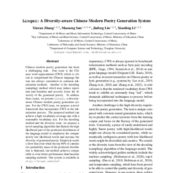 Lingxi: A Diversity-aware Chinese Modern Poetry Generation System - ACL ...