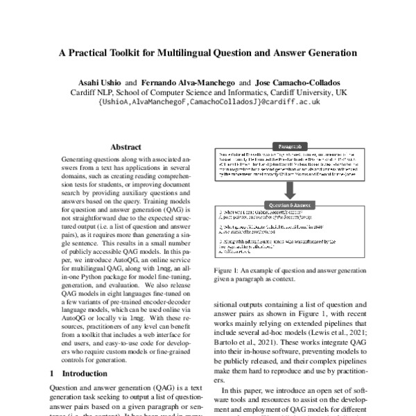 A Practical Toolkit For Multilingual Question And Answer Generation Acl Anthology