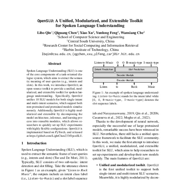 Openslu A Unified Modularized And Extensible Toolkit For Spoken Language Understanding Acl