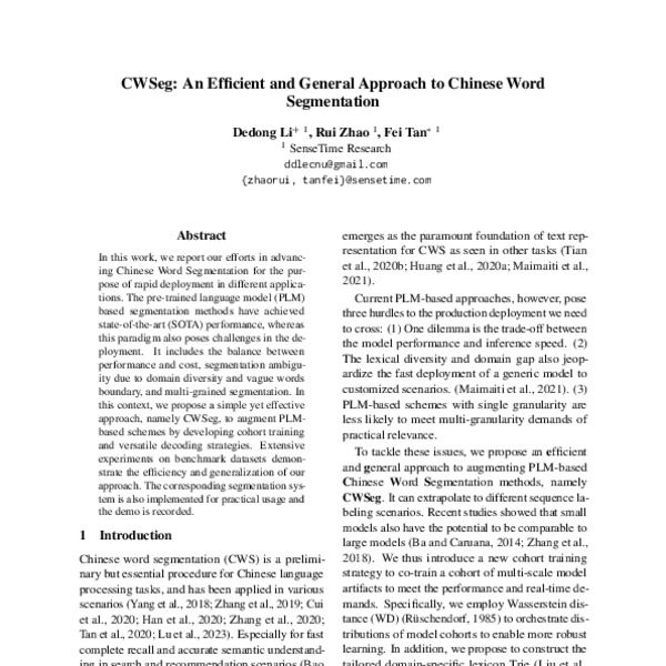 Cwseg An Efficient And General Approach To Chinese Word Segmentation Acl Anthology