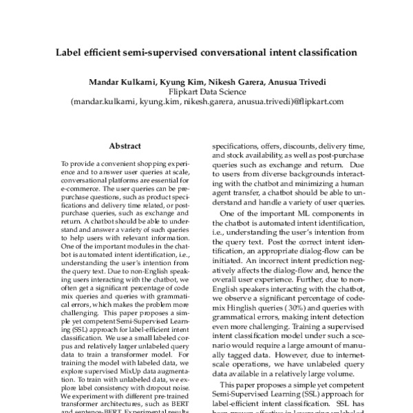 Label Efficient Semi Supervised Conversational Intent Classification