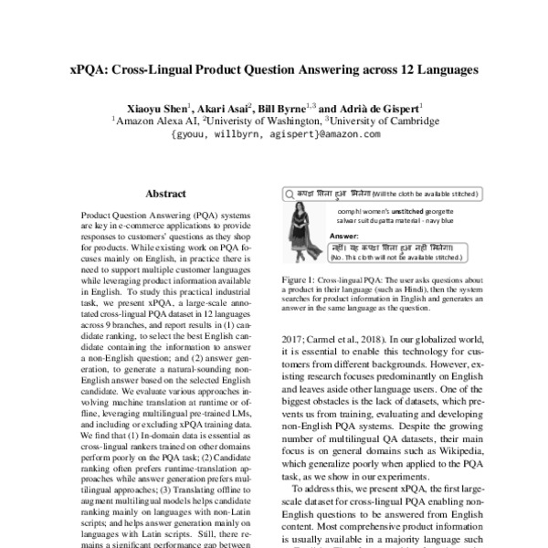 xPQA: Cross-Lingual Product Question Answering in 12 Languages - ACL Anthology