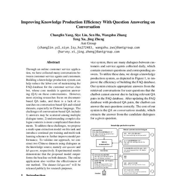 Improving Knowledge Production Efficiency With Question Answering on Conversation - ACL Anthology