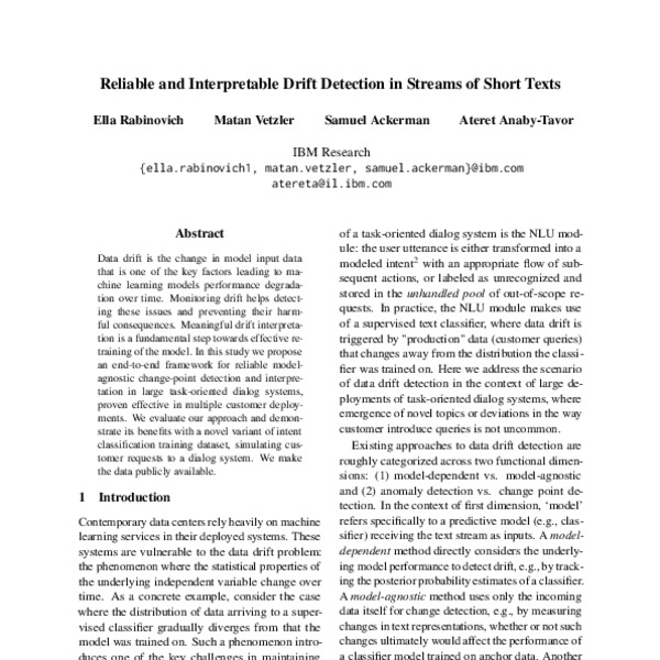 Reliable And Interpretable Drift Detection In Streams Of Short Texts
