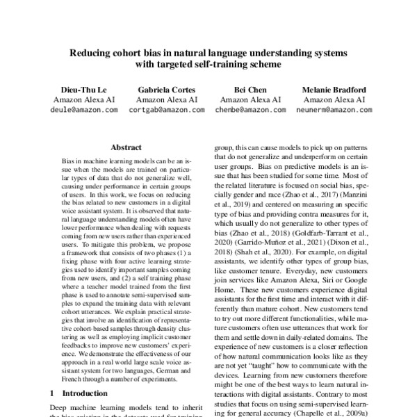 Reducing Cohort Bias In Natural Language Understanding Systems With Targeted Self Training