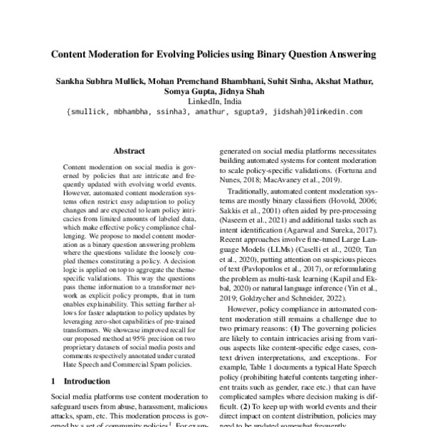 Content Moderation For Evolving Policies Using Binary Question