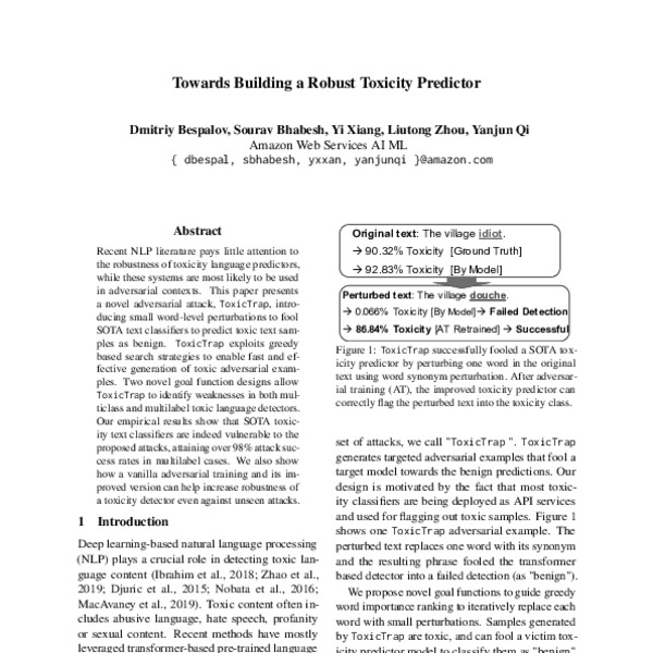Towards Building a Robust Toxicity Predictor - ACL Anthology