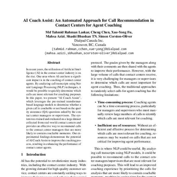 AI Coach Assist: An Automated Approach for Call Recommendation in ...