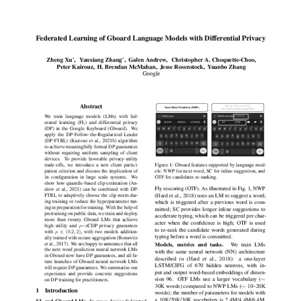 Federated Learning Of Gboard Language Models With Differential Privacy Acl Anthology