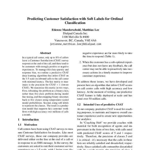Predicting Customer Satisfaction With Soft Labels For Ordinal Classification Acl Anthology