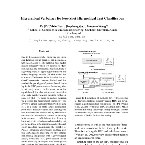 Hierarchical Verbalizer For Few Shot Hierarchical Text Classification Acl Anthology