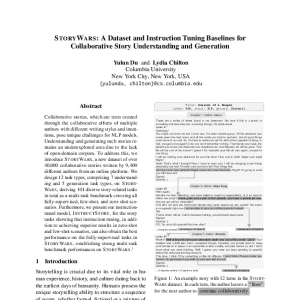 StoryWars: A Dataset and Instruction Tuning Baselines for Collaborative Story Understanding and ...