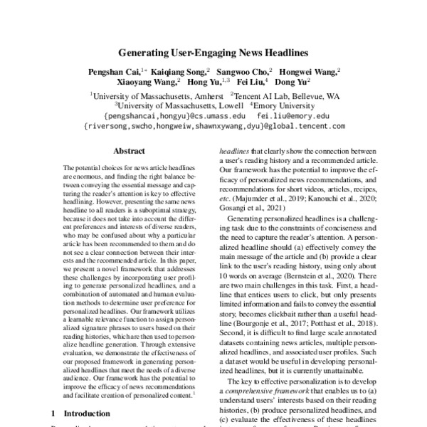 Generating User-Engaging News Headlines - ACL Anthology