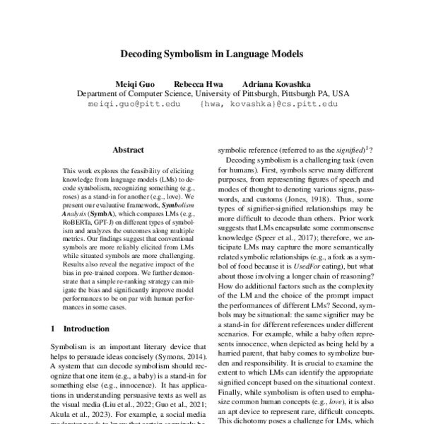 Decoding Symbolism In Language Models Acl Anthology