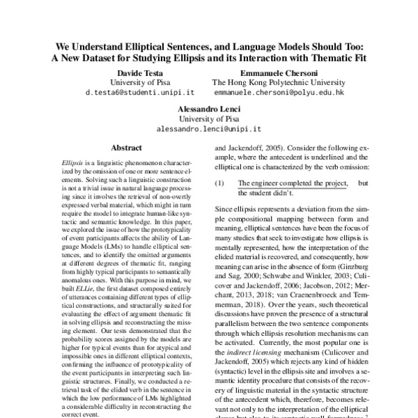 We Understand Elliptical Sentences, and Language Models should Too: A ...