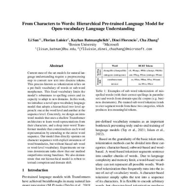 From Characters to Words: Hierarchical Pre-trained Language Model for Open-vocabulary Language ...
