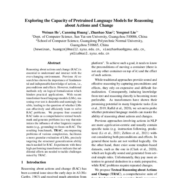 Exploring the Capacity of Pretrained Language Models for Reasoning about Actions and Change ...