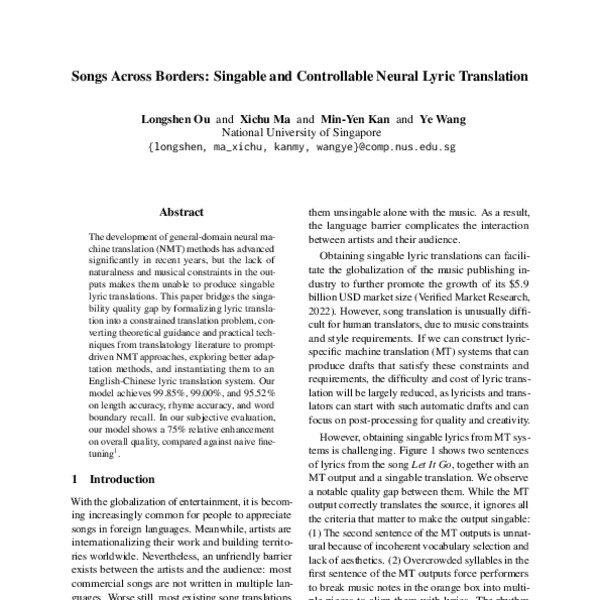 Songs Across Borders: Singable and Controllable Neural Lyric ...