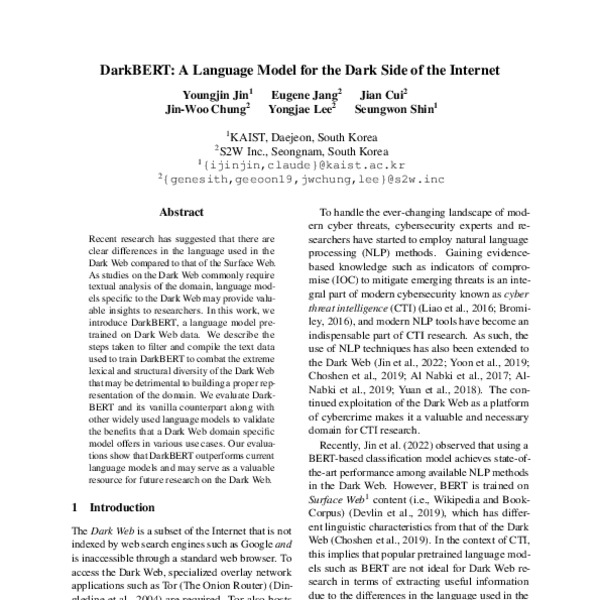 DarkBERT: A Language Model for the Dark Side of the Internet - ACL ...