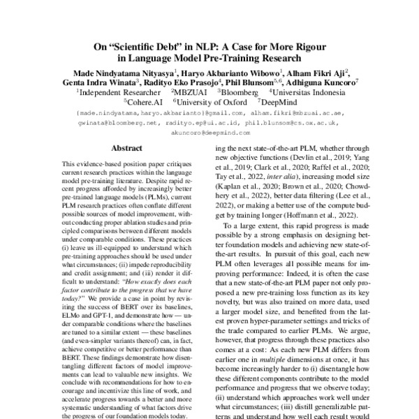 On “Scientific Debt” in NLP: A Case for More Rigour in Language Model Pre-Training Research ...