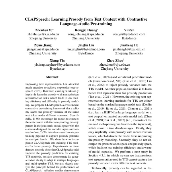 CLAPSpeech: Learning Prosody from Text Context with Contrastive Language-Audio Pre-Training ...