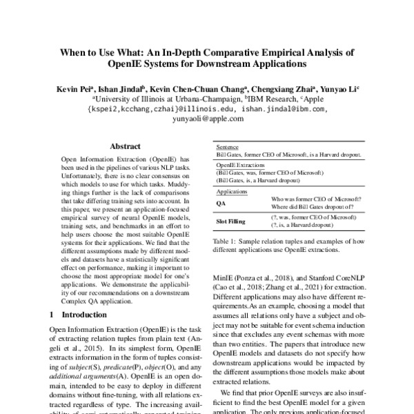 When to Use What: An In-Depth Comparative Empirical Analysis of OpenIE ...