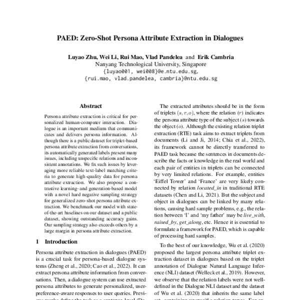 Paed Zero Shot Persona Attribute Extraction In Dialogues Acl Anthology