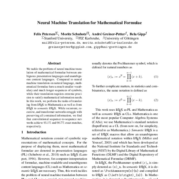 Neural Machine Translation For Mathematical Formulae Acl Anthology