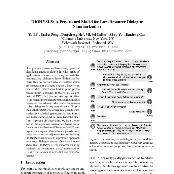 DIONYSUS: A Pre-trained Model for Low-Resource Dialogue Summarization - ACL Anthology