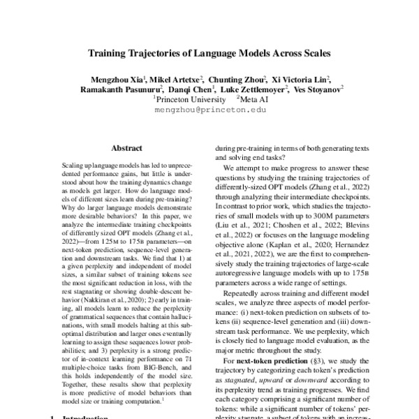 Training Trajectories of Language Models Across Scales - ACL Anthology