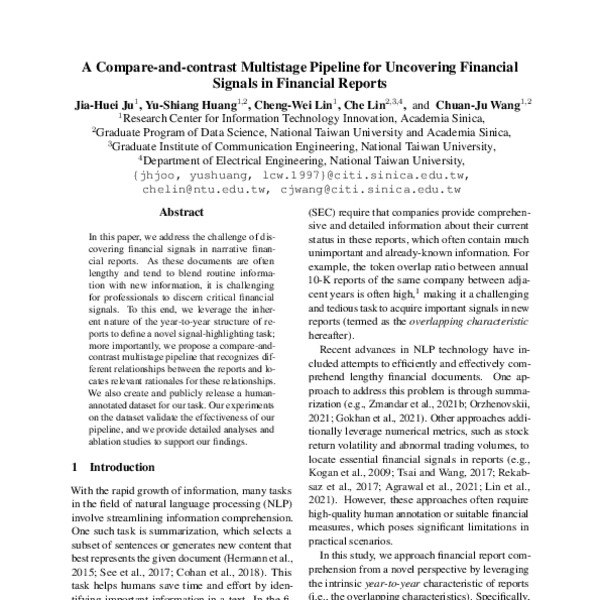 A Compare-and-contrast Multistage Pipeline for Uncovering Financial ...