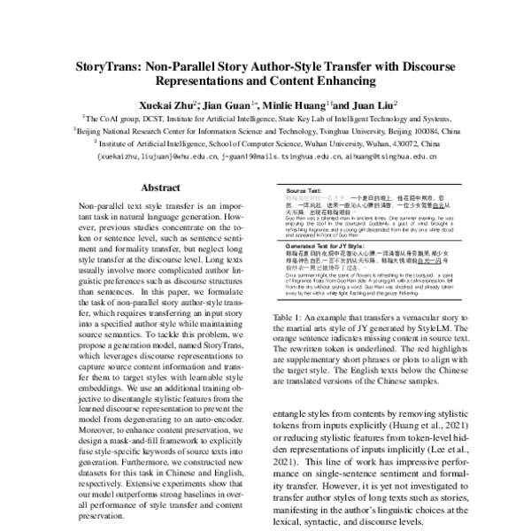 StoryTrans: Non-Parallel Story Author-Style Transfer with Discourse ...