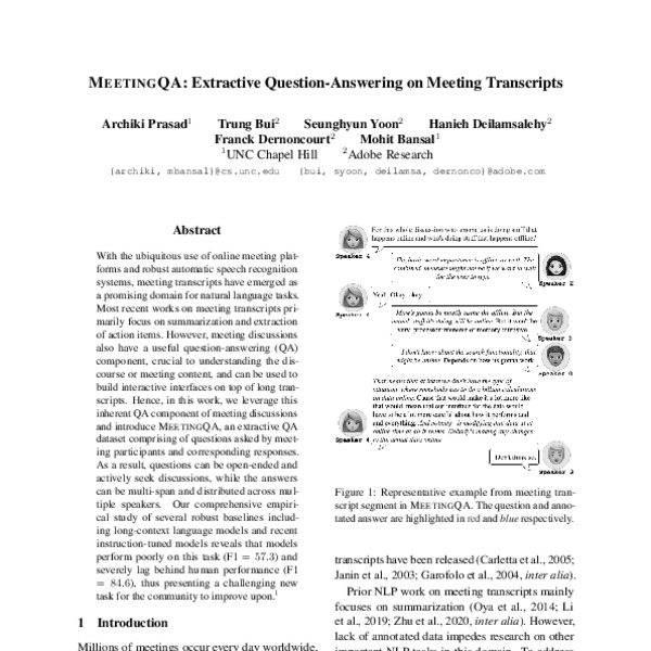 MeetingQA: Extractive Question-Answering on Meeting Transcripts - ACL ...