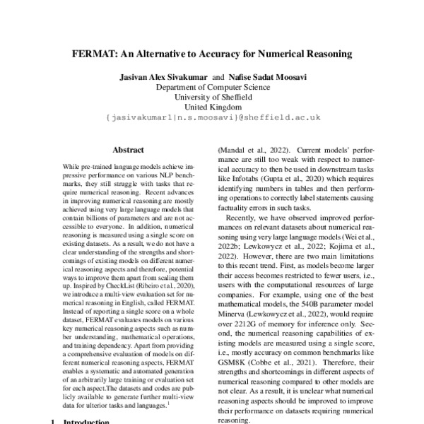 Fermat An Alternative To Accuracy For Numerical Reasoning Acl Anthology