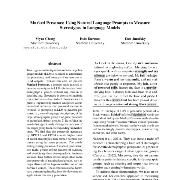 Marked Personas: Using Natural Language Prompts to Measure Stereotypes ...