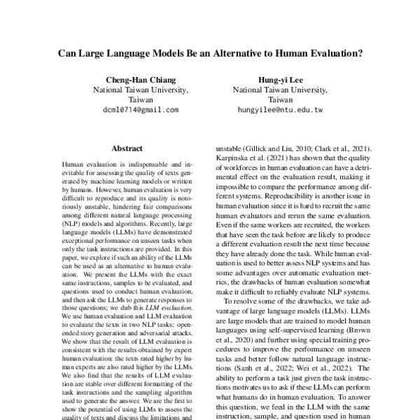 Can Large Language Models Be An Alternative To Human Evaluations Acl