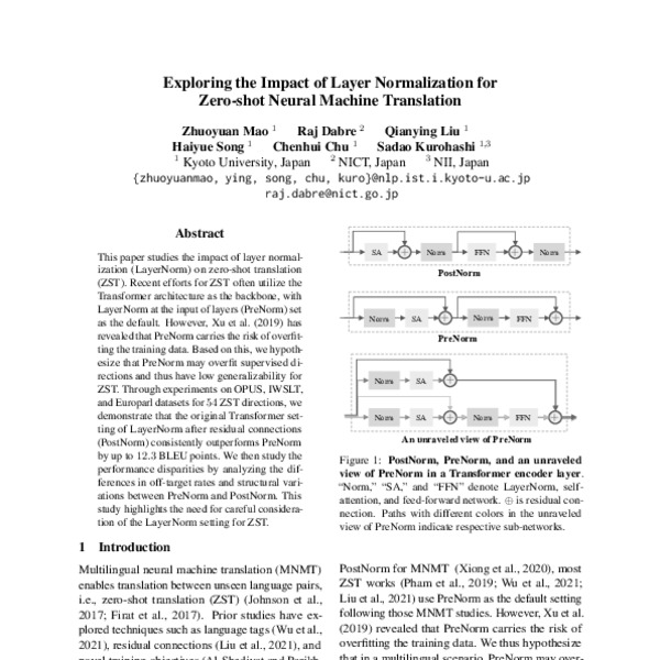 Exploring the Impact of Layer Normalization for Zero-shot Neural Machine Translation - ACL Anthology