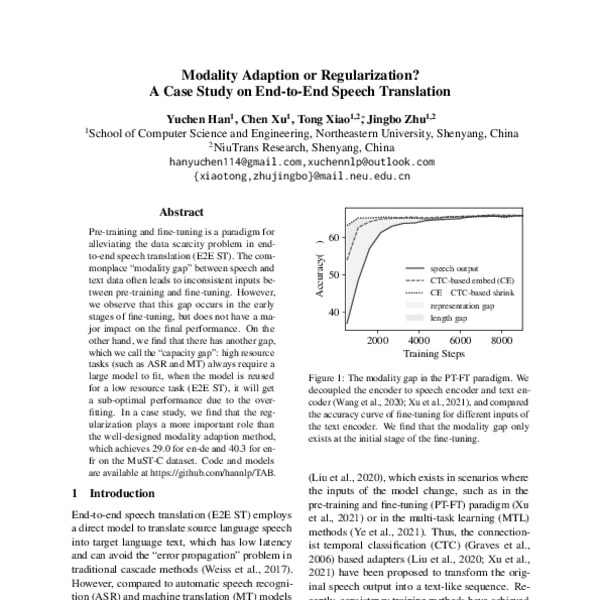 Modality Adaption or Regularization? A Case Study on End-to-End Speech Translation - ACL Anthology