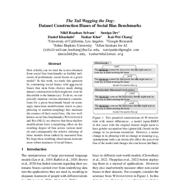 The Tail Wagging the Dog: Dataset Construction Biases of Social Bias Benchmarks - ACL Anthology