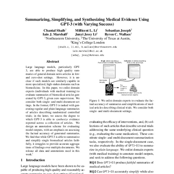 Summarizing, Simplifying, and Synthesizing Medical Evidence using GPT-3 (with Varying Success ...