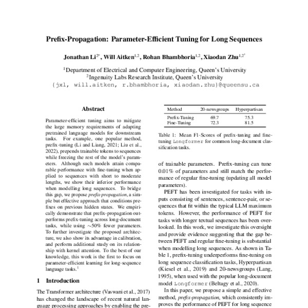 Prefix Propagation Parameter Efficient Tuning For Long Sequences Acl 3552