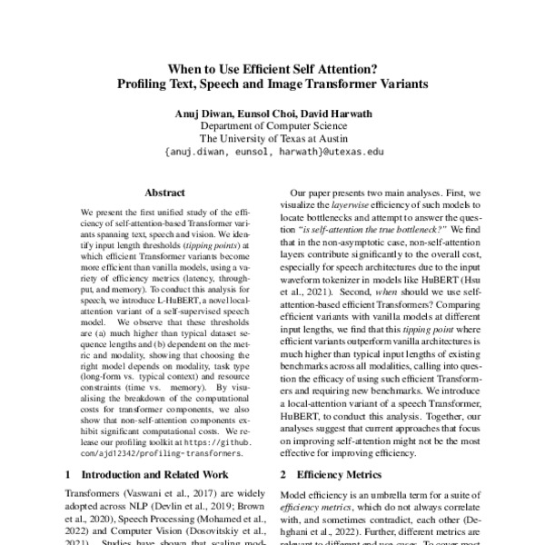 When To Use Efficient Self Attention Profiling Text Speech And Image Transformer Variants