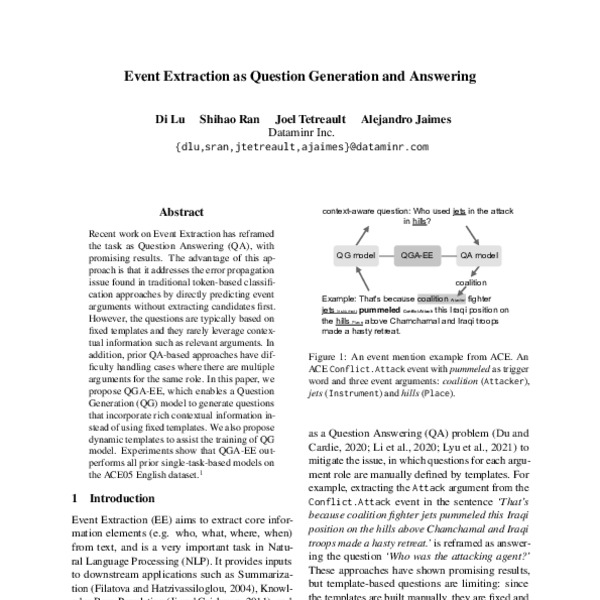 Event Extraction As Question Generation And Answering Acl Anthology