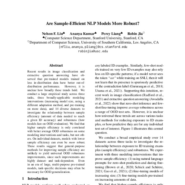 Are Sample-Efficient NLP Models More Robust? - ACL Anthology