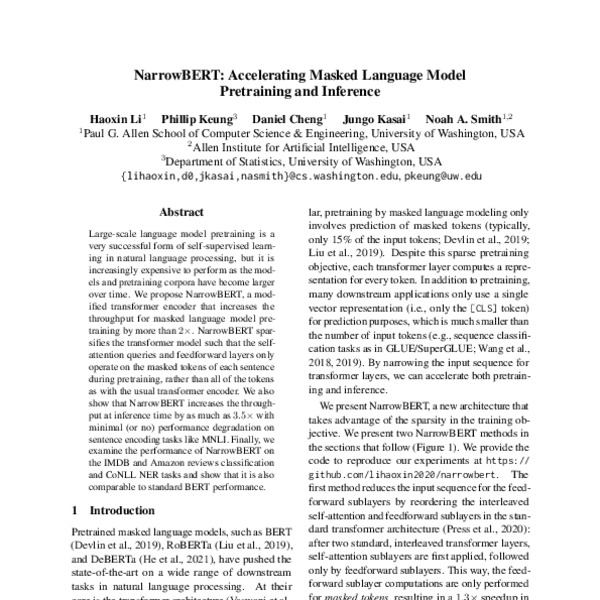 NarrowBERT: Accelerating Masked Language Model Pretraining and ...