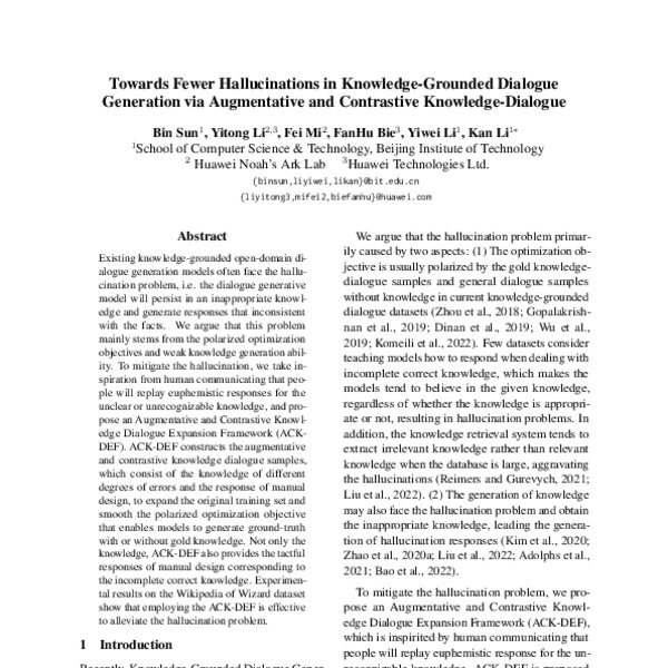 Towards Fewer Hallucinations in Knowledge-Grounded Dialogue Generation via Augmentative and ...