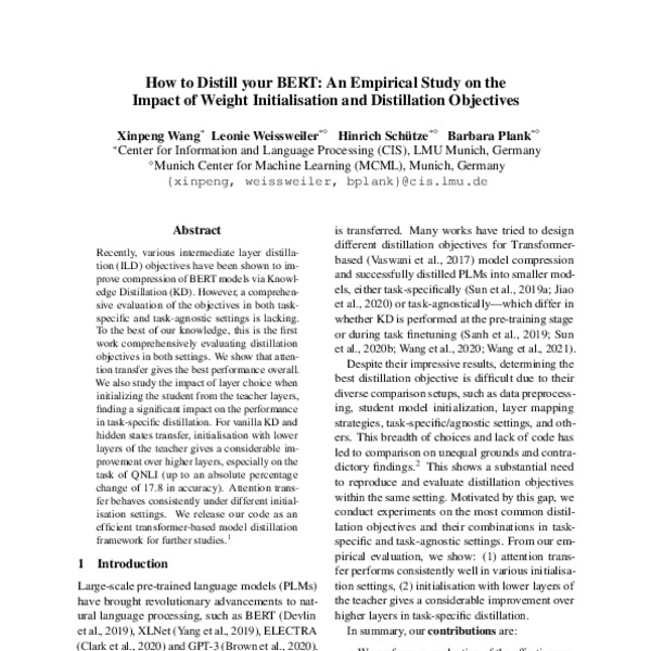 How to Distill your BERT: An Empirical Study on the Impact of Weight ...