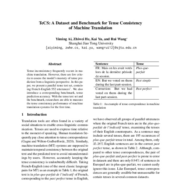TeCS: A Dataset and Benchmark for Tense Consistency of Machine Translation - ACL Anthology