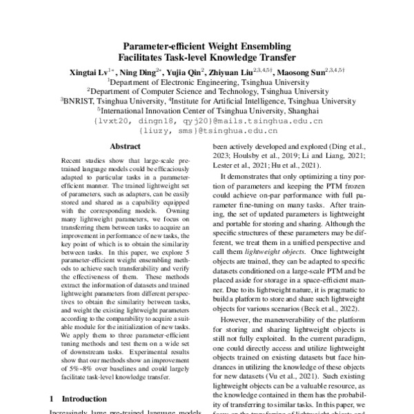 Parameter Efficient Weight Ensembling Facilitates Task Level Knowledge Transfer Acl Anthology